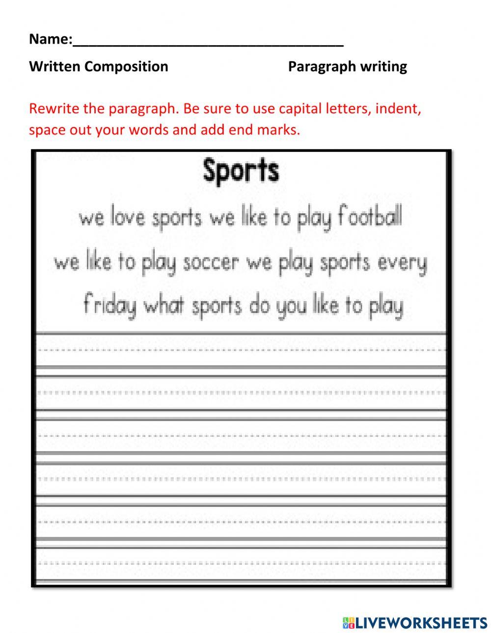 Witten Composition Paragraphs 1 online exercise for | Live Worksheets