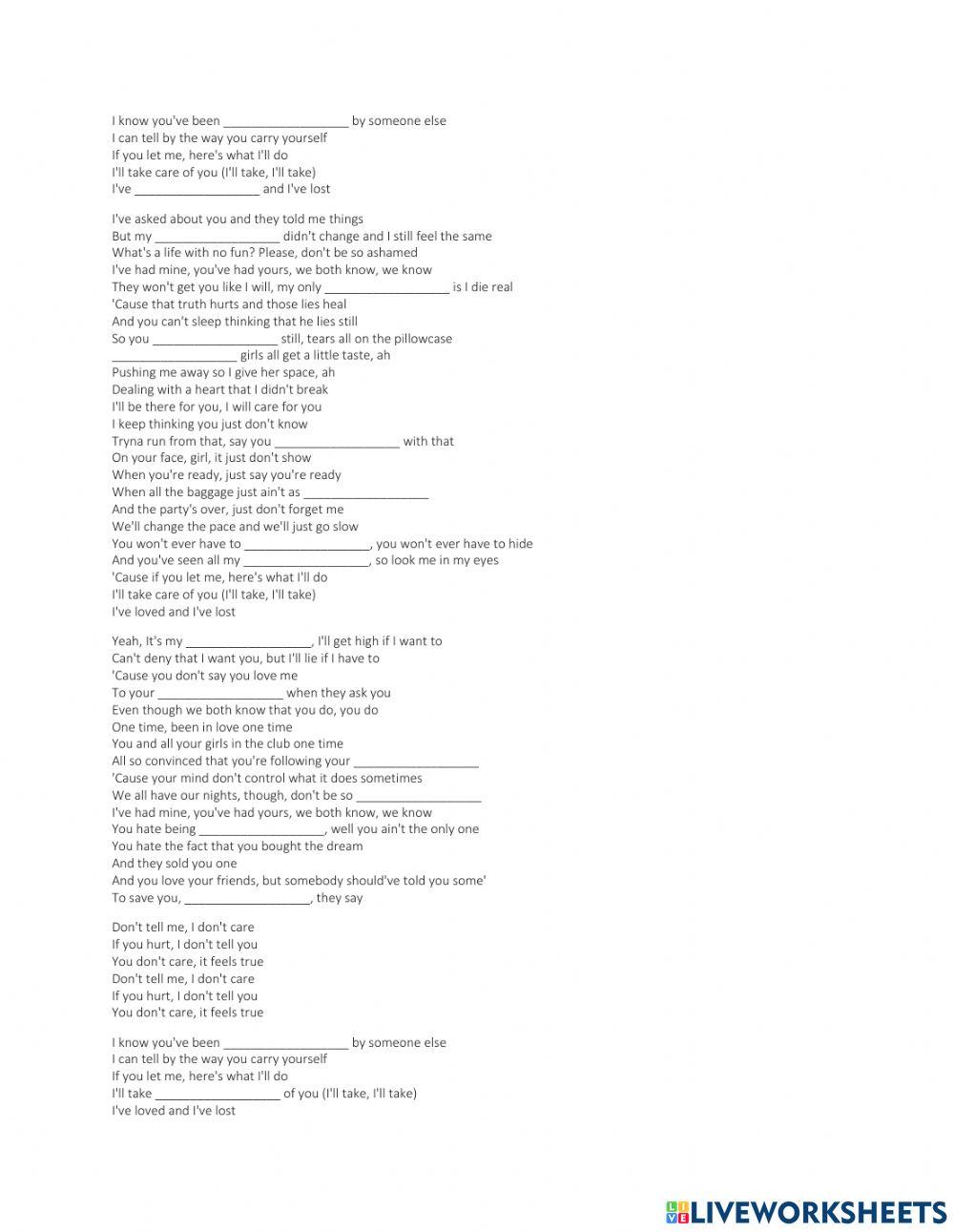 Drake - take care worksheet | Live Worksheets