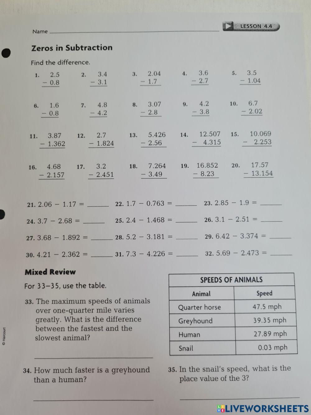 Zeroes in Subtraction worksheet | Live Worksheets