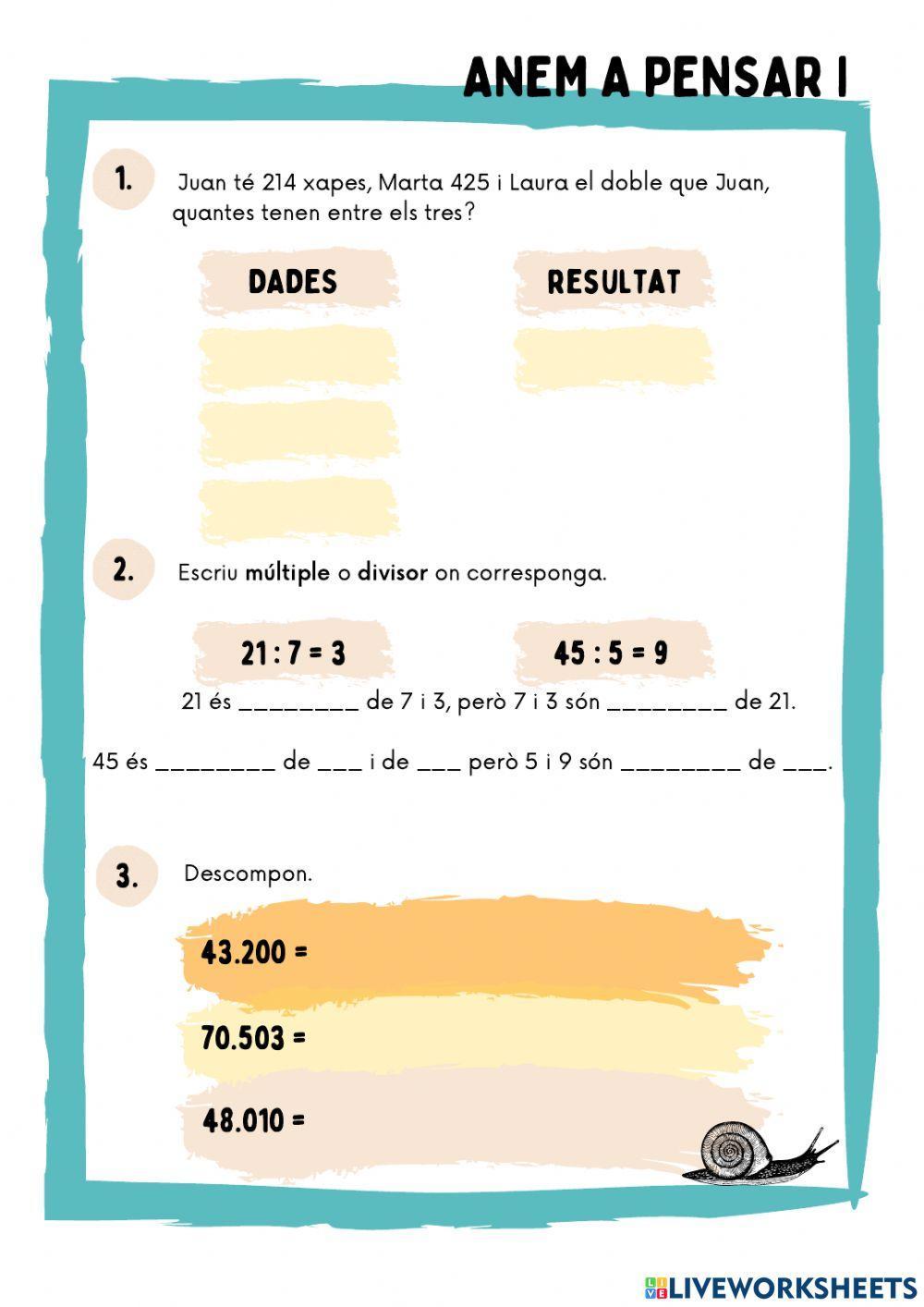 Anem a pensar worksheet | Live Worksheets