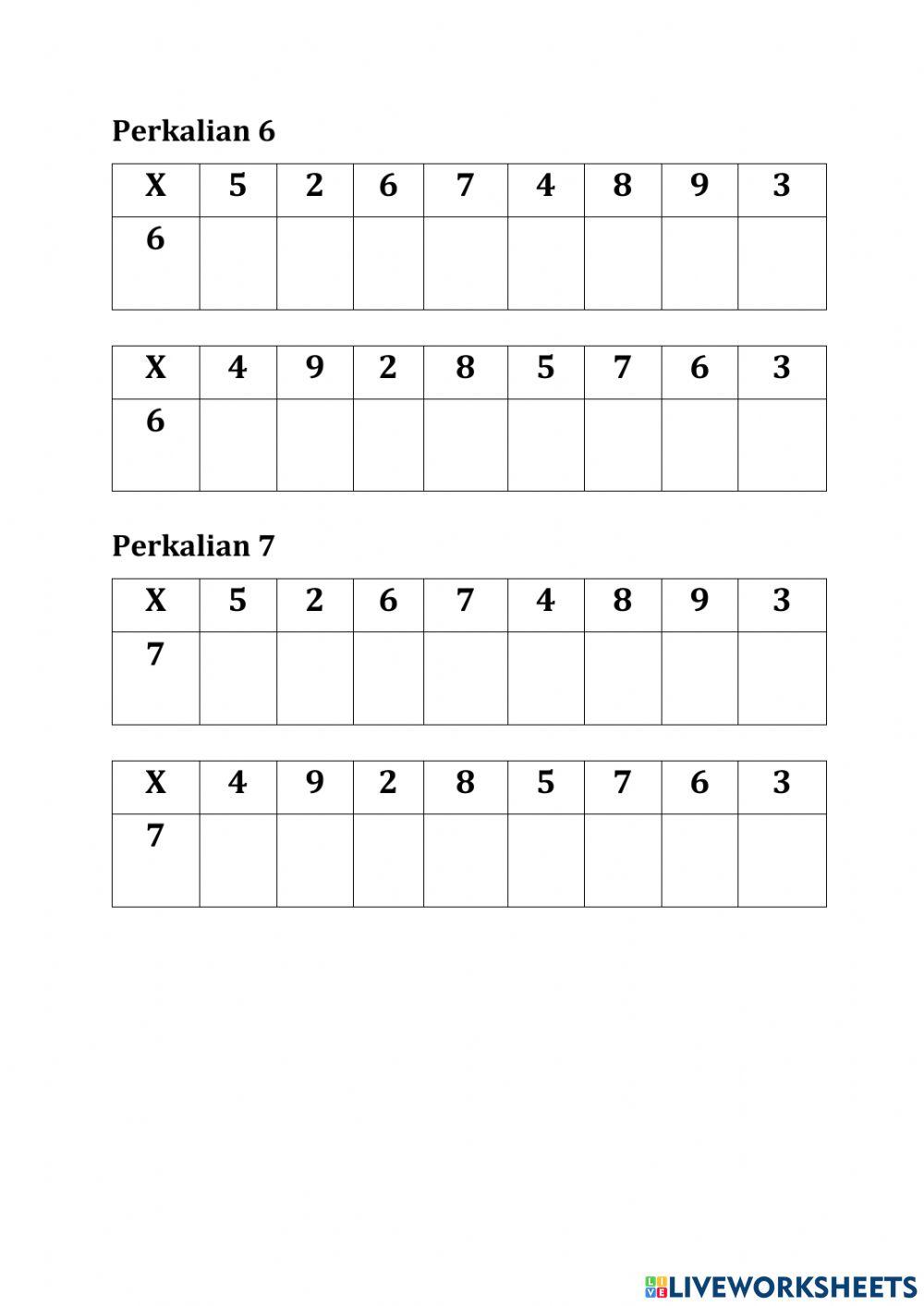Perkalian 6 worksheet | Live Worksheets
