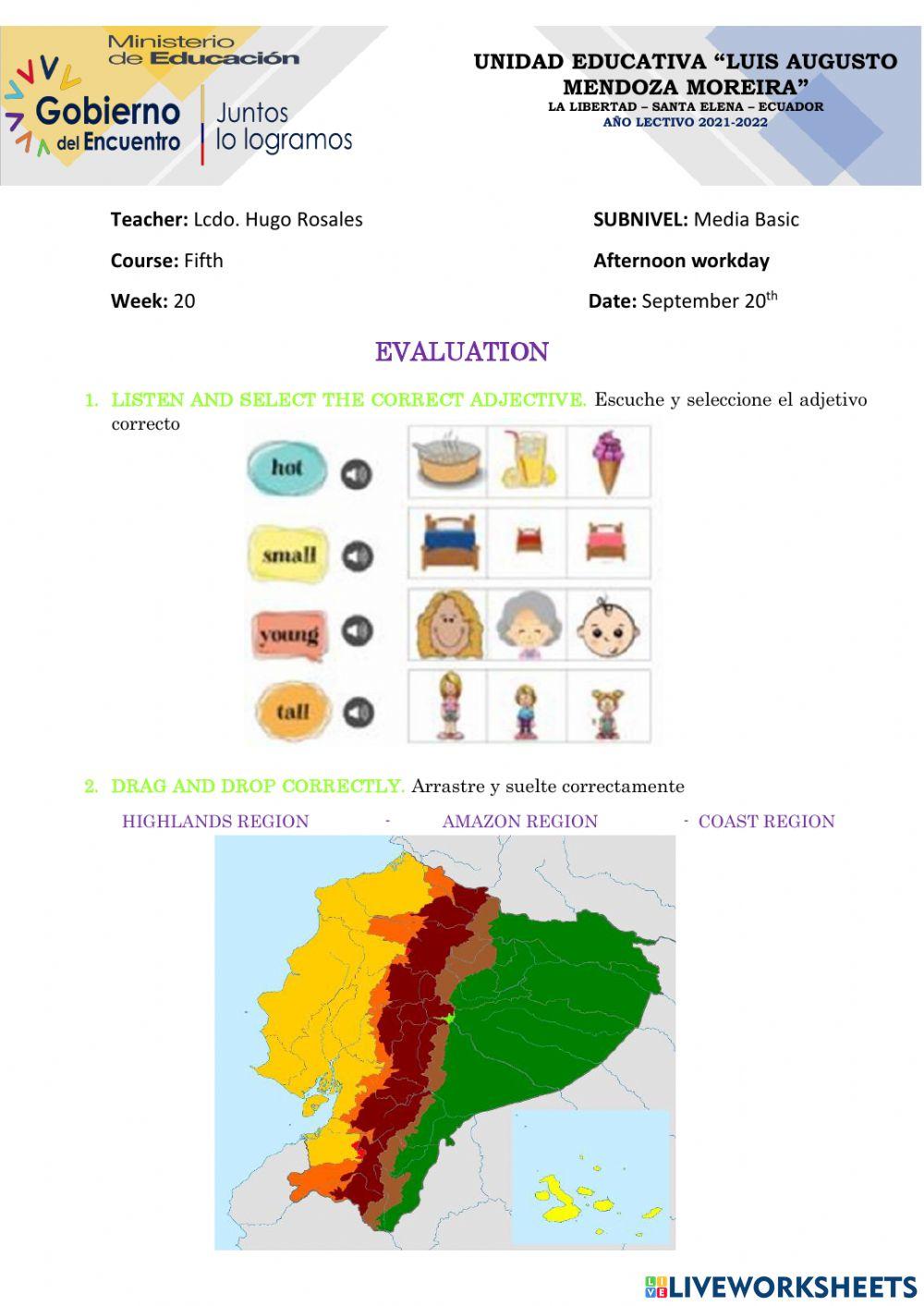 Evaluation 5to activity | Live Worksheets