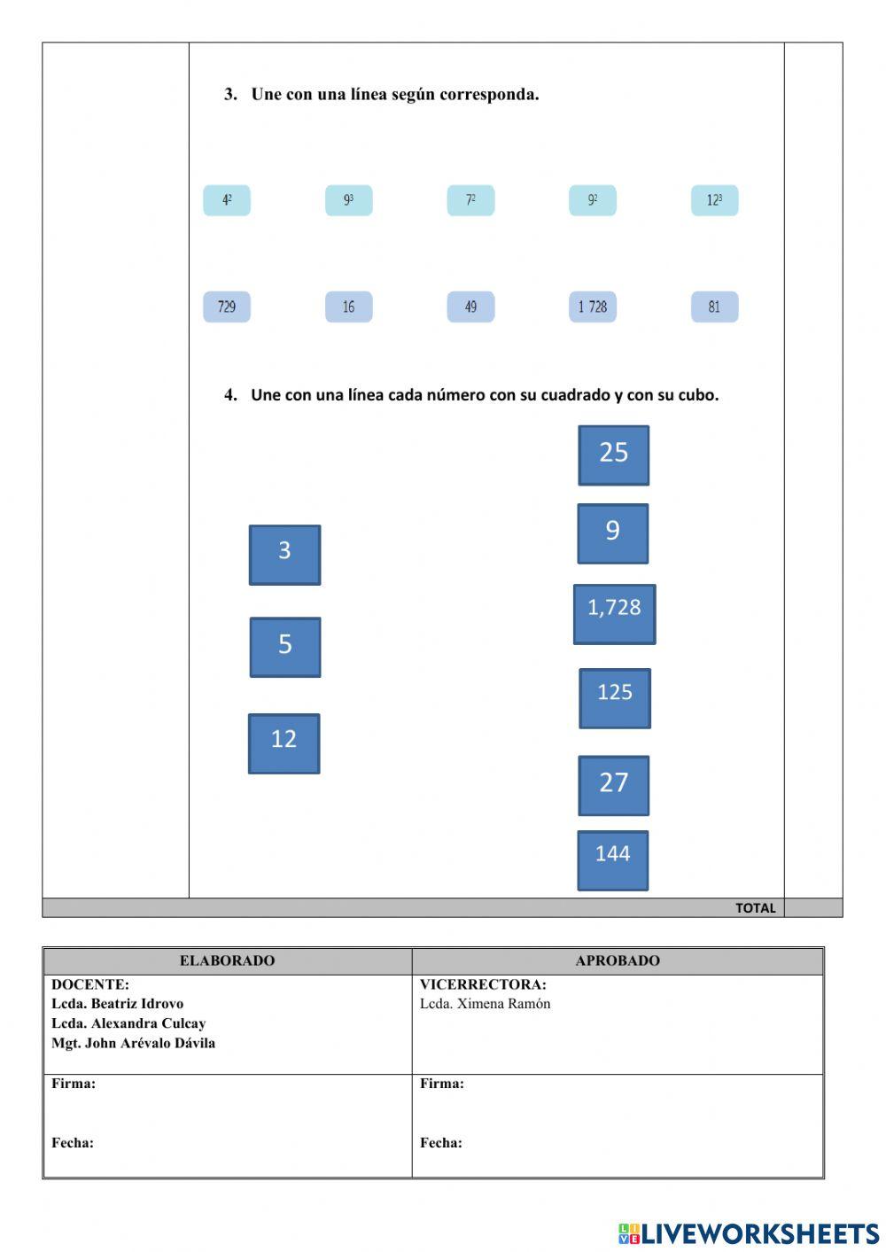 cubo cuadrado worksheet | Live Worksheets
