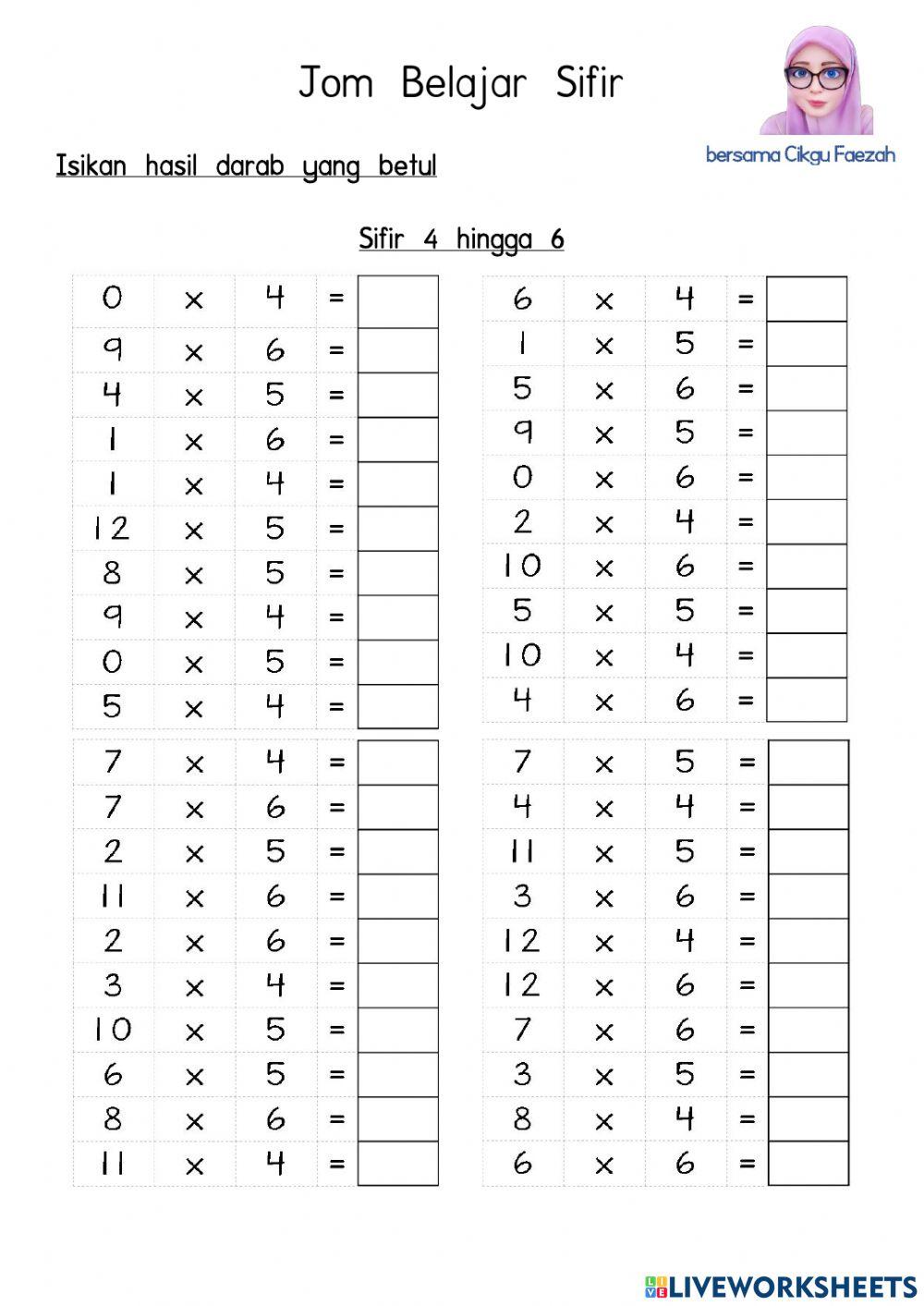 Sifir Matematik exercise | Live Worksheets
