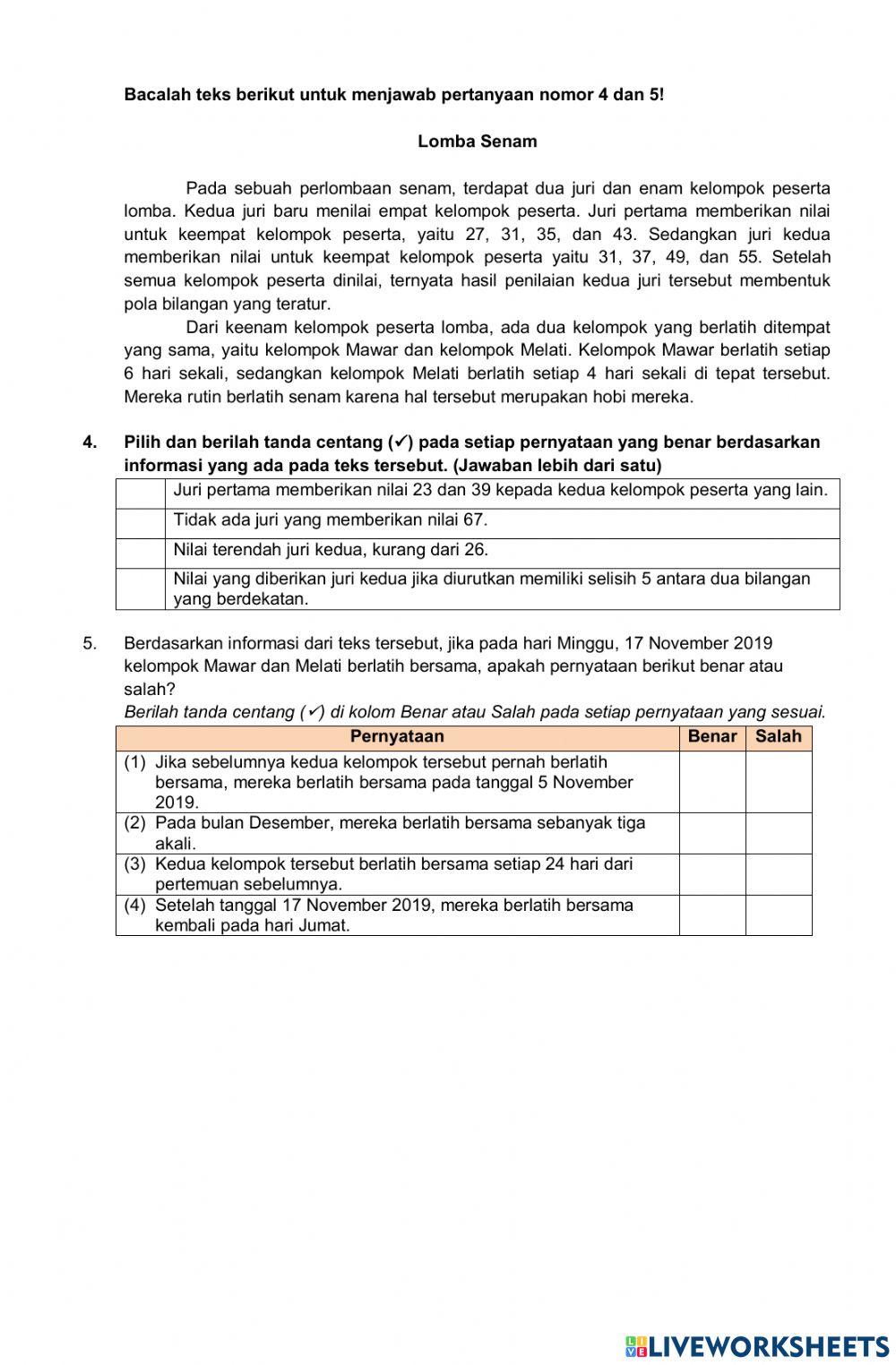 Numerasi SD | Tri Nuladani | Live Worksheets