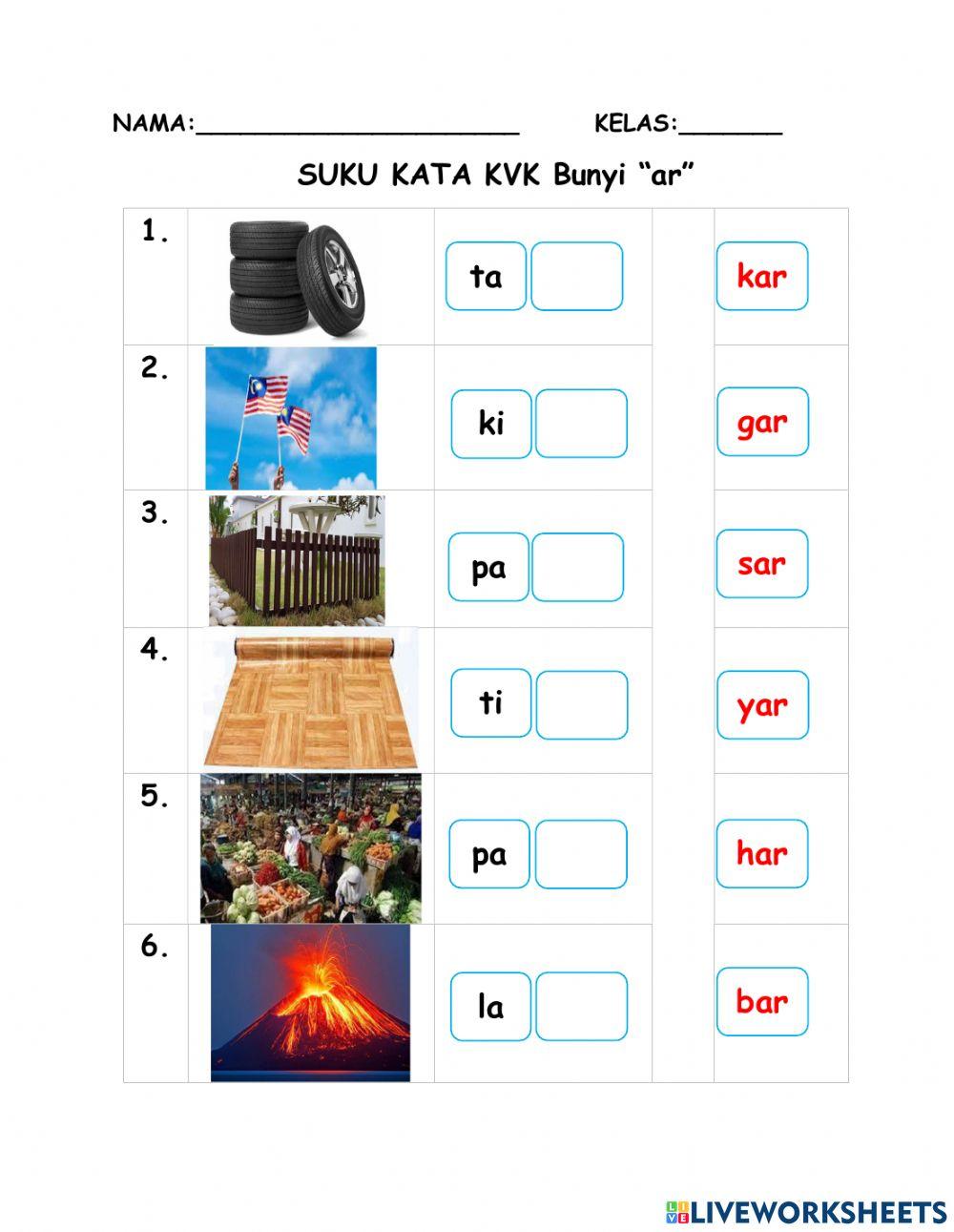 Suku Kata KVK b… | Free Interactive Worksheets | 1421069