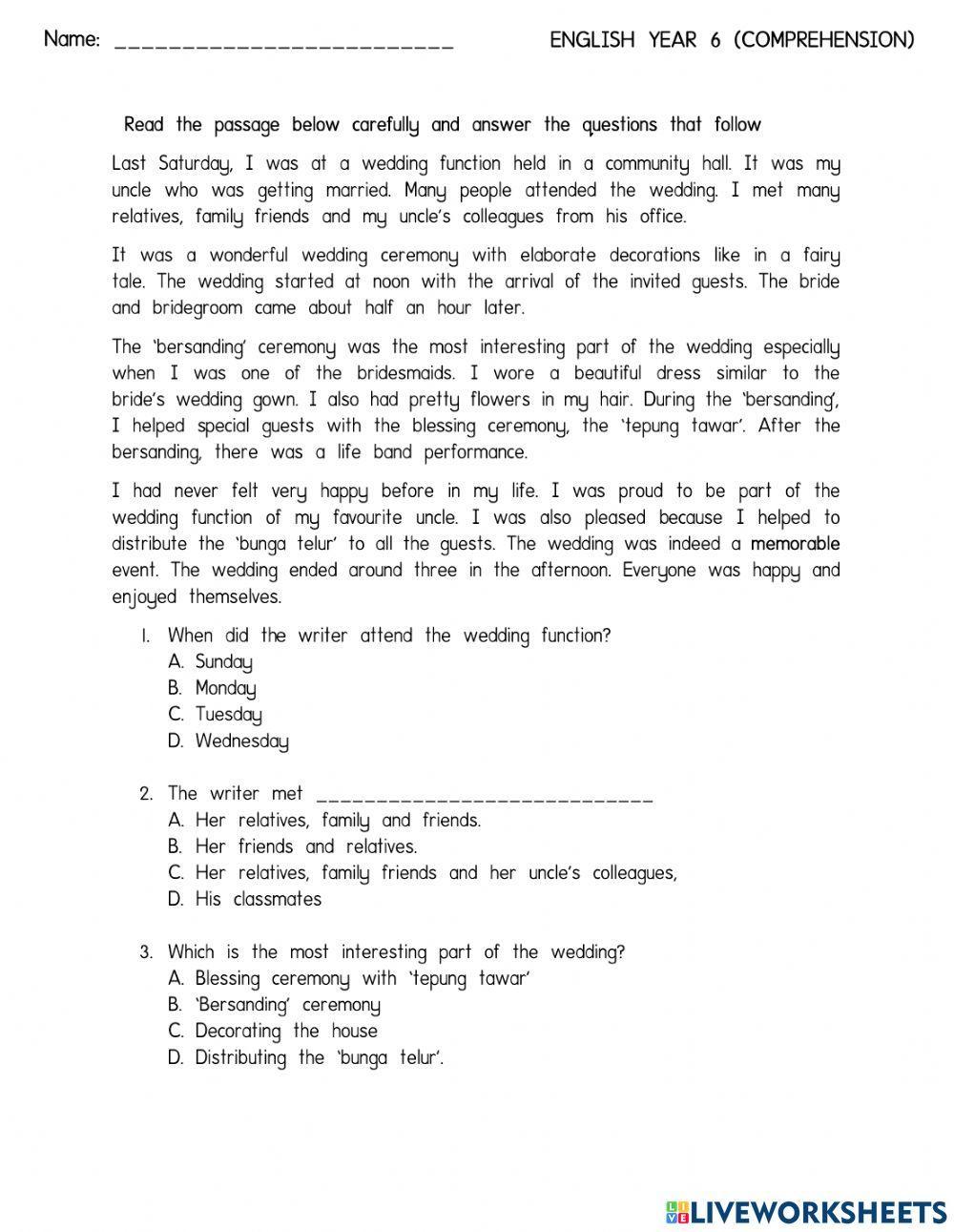 English Year 6 … | Free Interactive Worksheets | 1421158