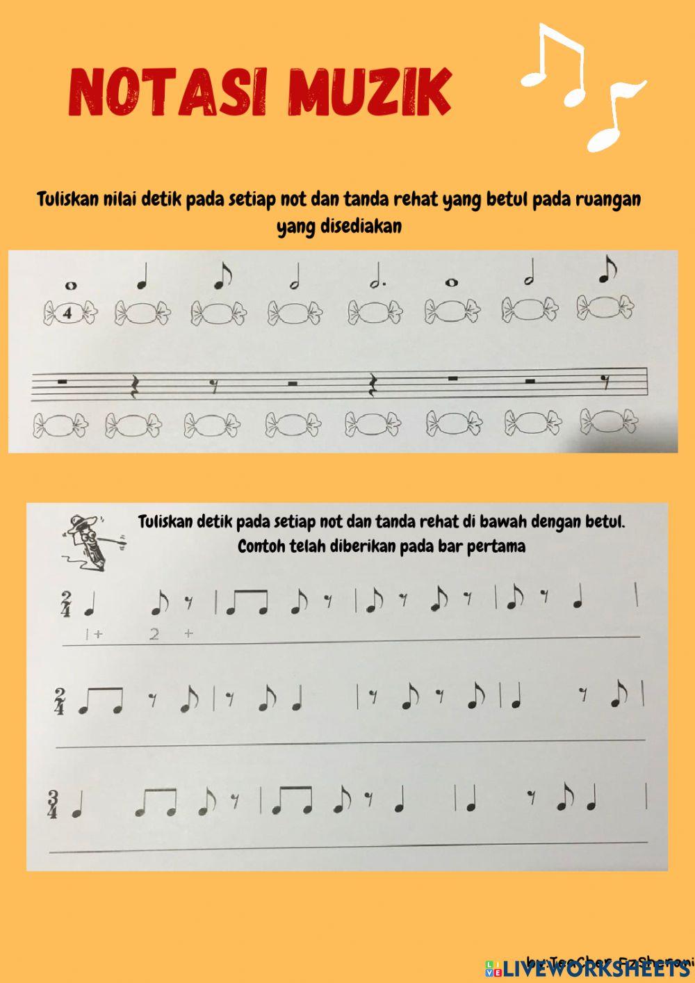 Notasi muzik exercise for 1 | Live Worksheets