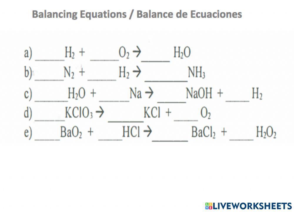 Balanceo de ecu… | Free Interactive Worksheets | 1421242