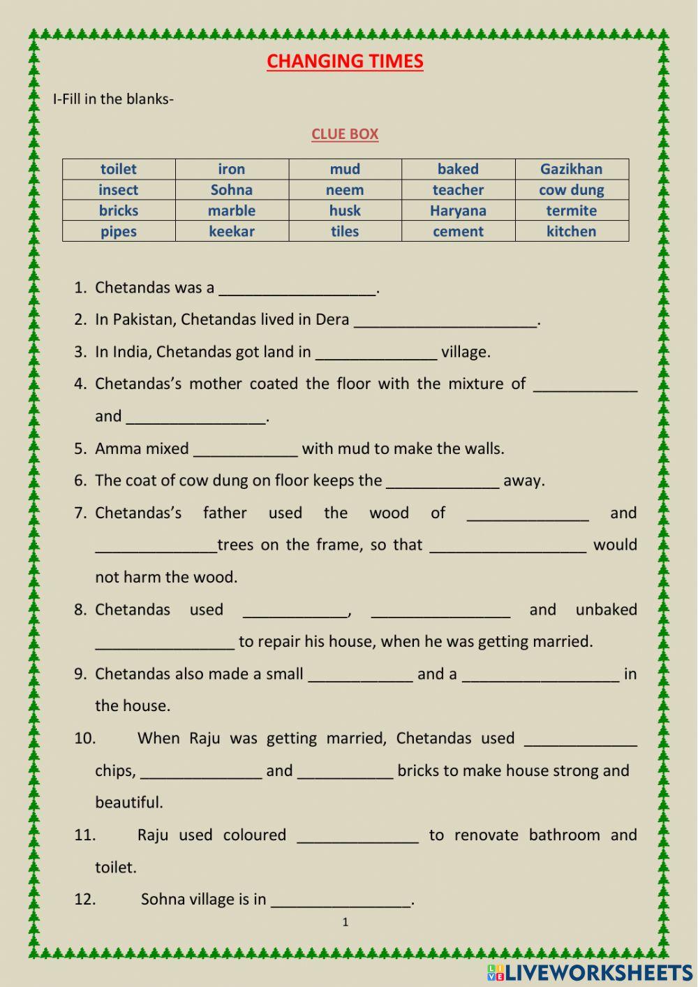 Changing times | Free Interactive Worksheets | 1421249