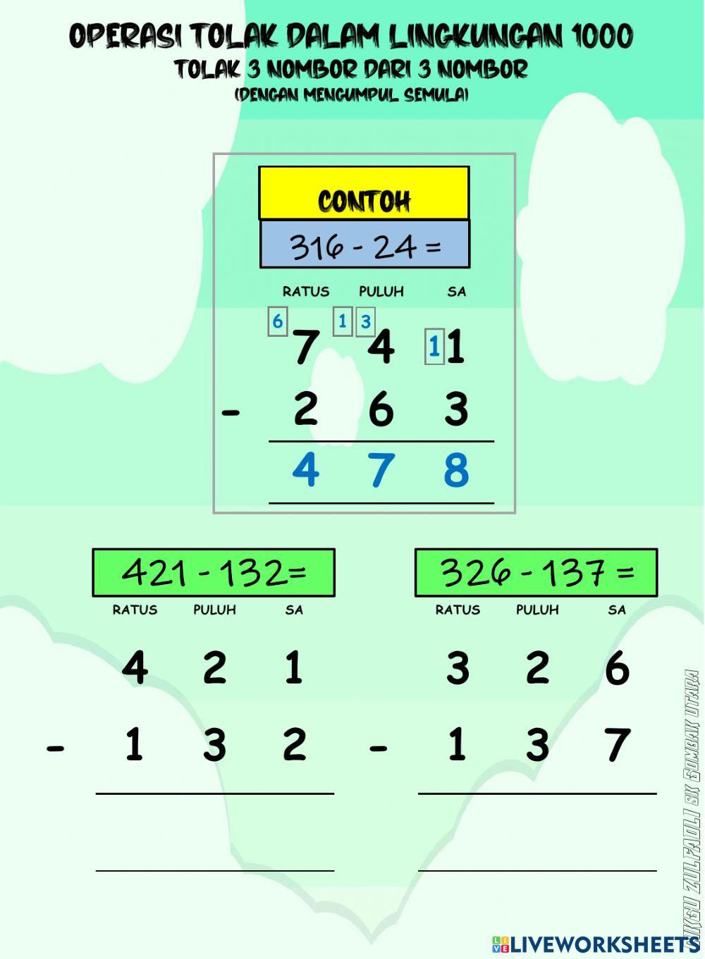 Operasi tolak lingkungan 1000 DENGAN MENGUMPUL SEMULA exercise | Live ...