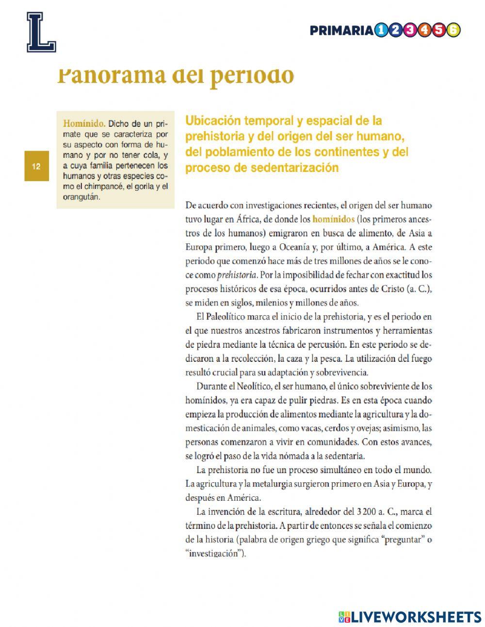 Panorama del periodo activity | Live Worksheets