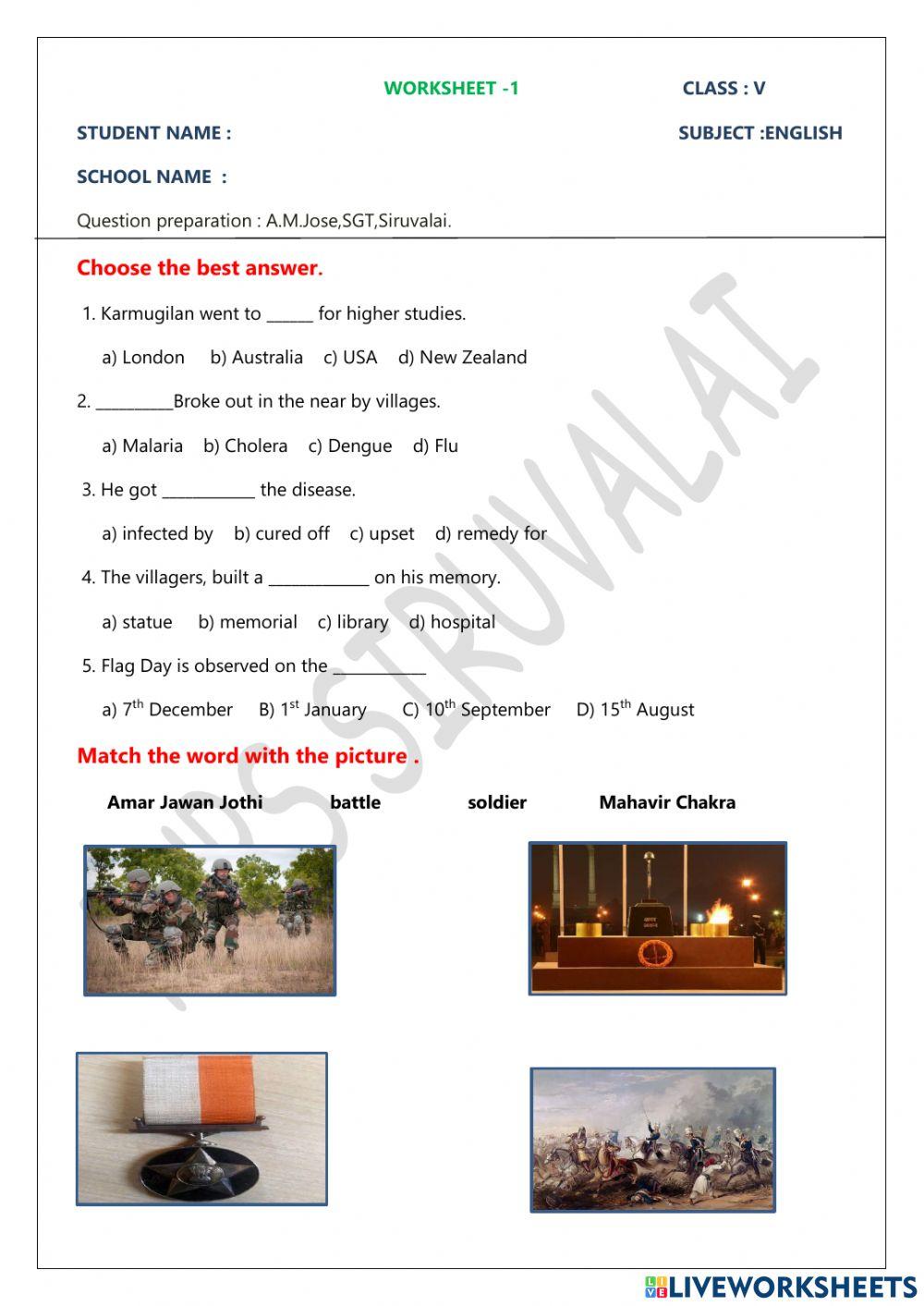 English online exercise for Class V | Live Worksheets