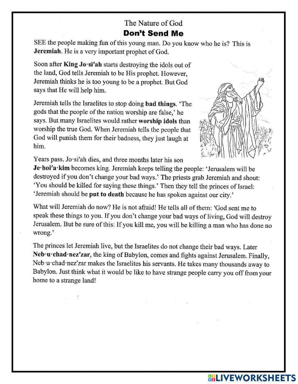 Jeremiah The Pr… | Free Interactive Worksheets | 5173480