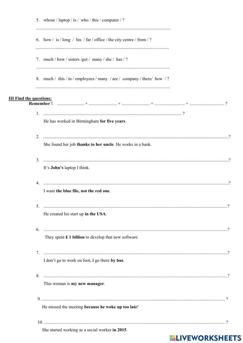 Asking questions | Free Interactive Worksheets | 1422809