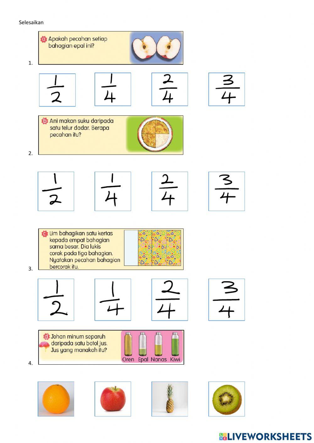 Pecahan Tahun 1 | Live Worksheets
