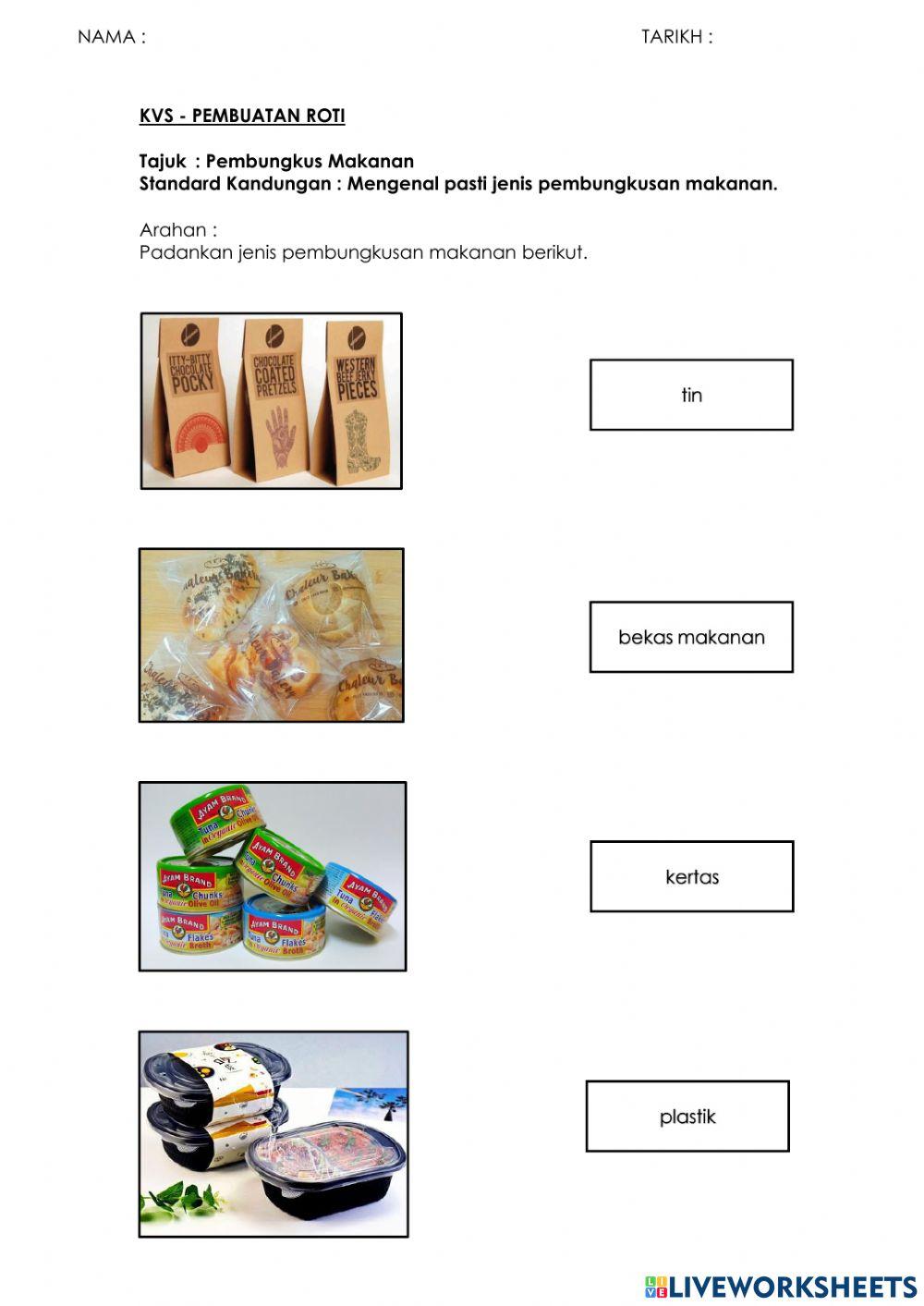 LATIHAN -Jenis Pembungkusan Produk interactive worksheet | Live Worksheets