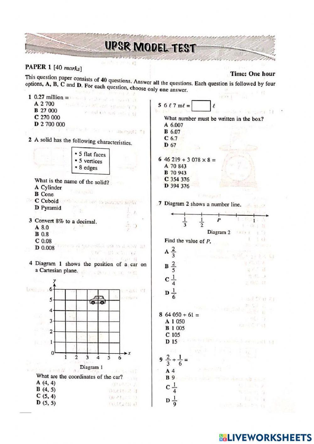 YR6 PBD ASSESMENT online exercise for | Live Worksheets
