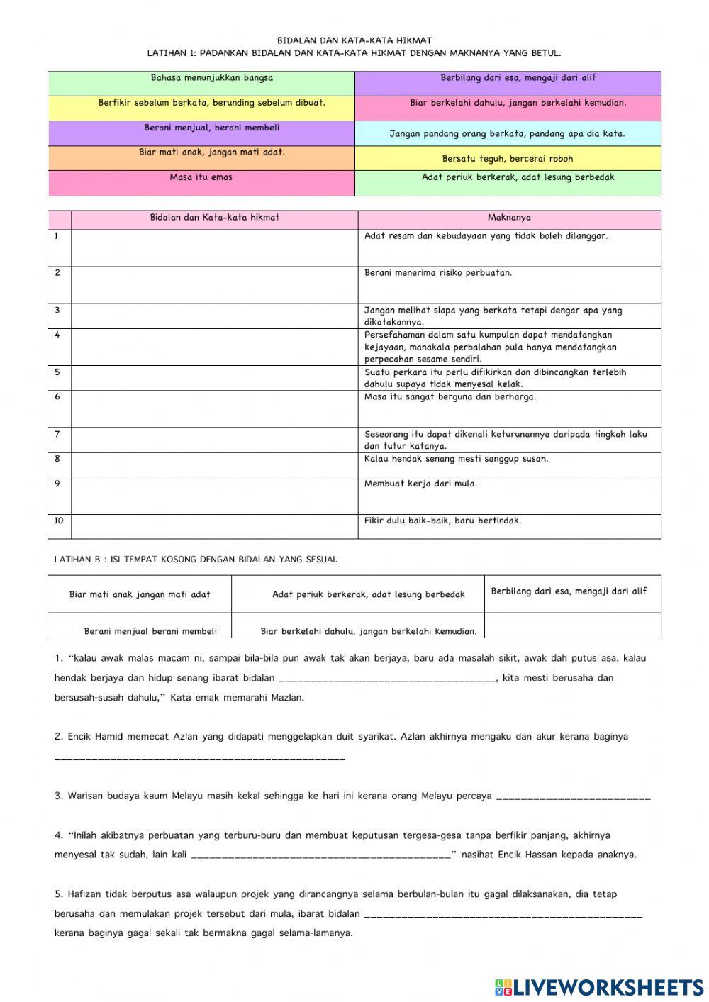 Bidalan dan Kat… | Free Interactive Worksheets | 1423132