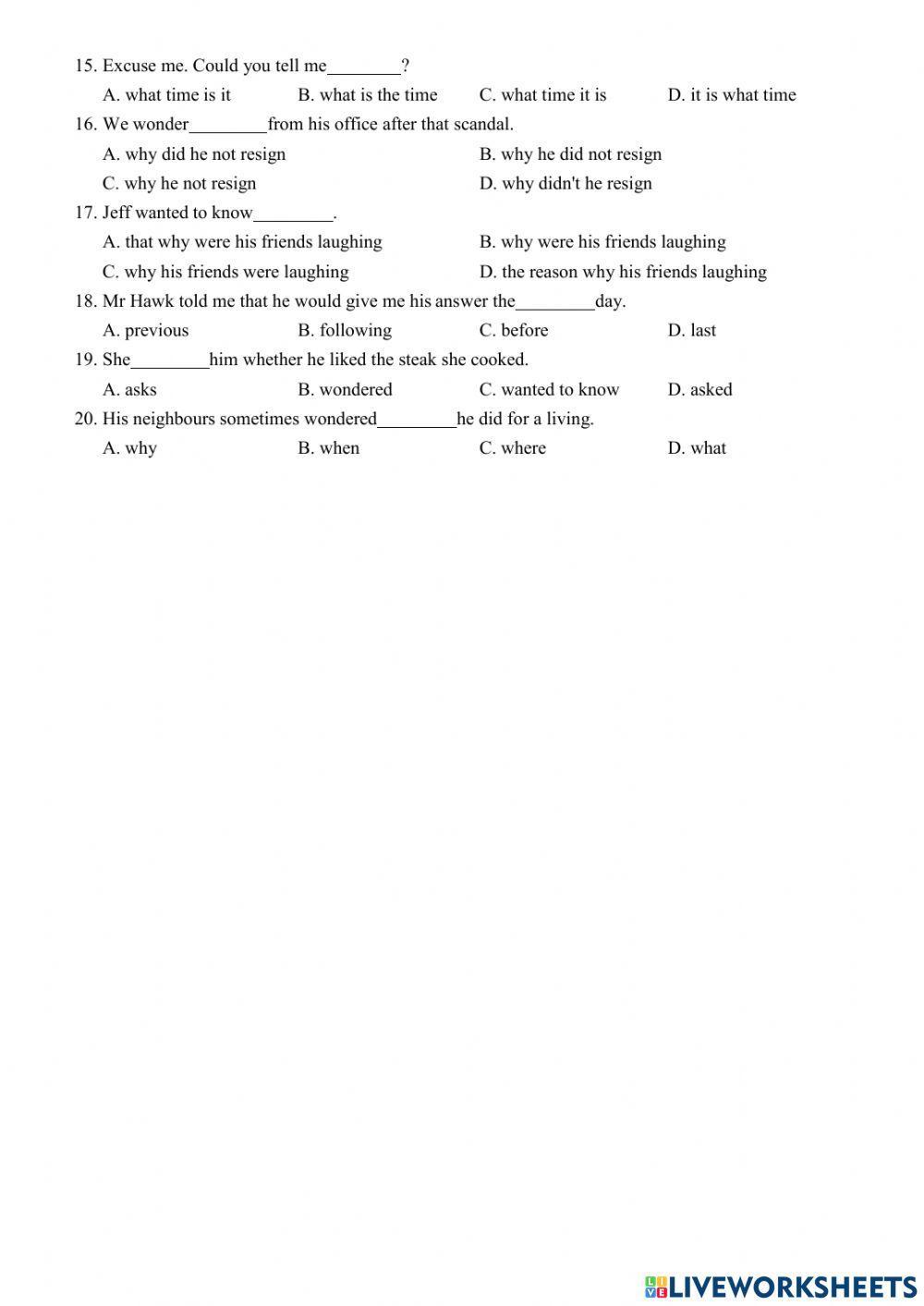 E11-reported speech 6 worksheet | Live Worksheets