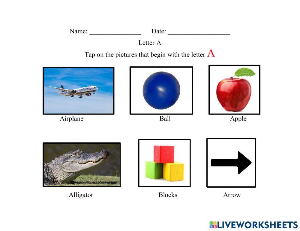 Letter A online exercise for Pre-K | Live Worksheets