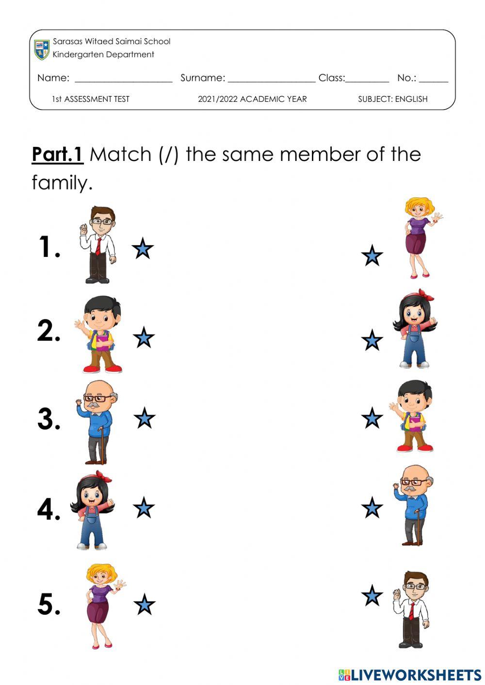 KG.1 English 1st assessment Test Part 1 online exercise for | Live ...