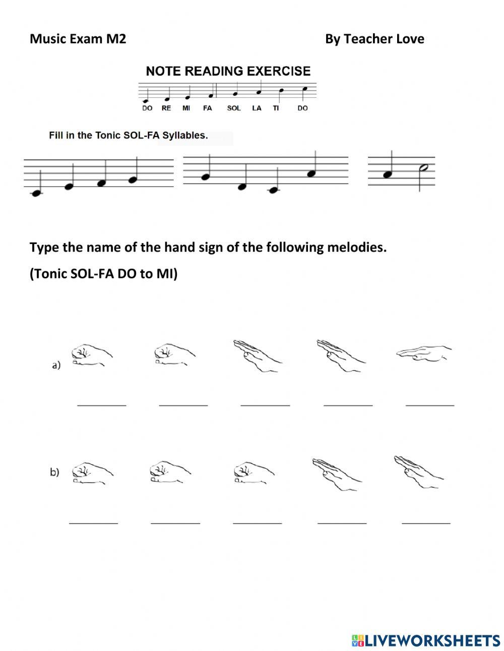 Music Test M2 by Teacher Love worksheet | Live Worksheets