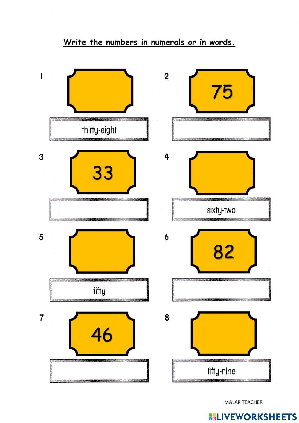 Write in number and words worksheet | Live Worksheets