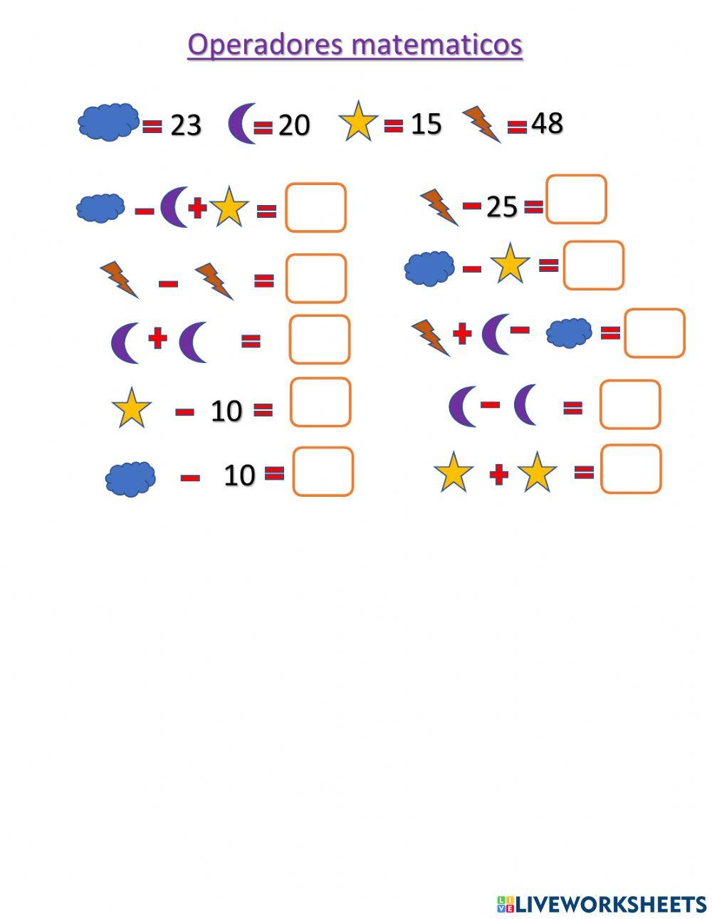 Operadores mate… | Free Interactive Worksheets | 1423835