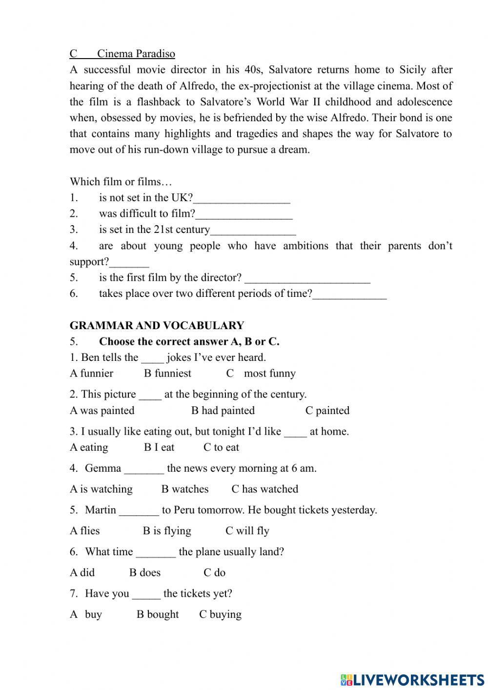 Test online exercise for Grade 9 | Live Worksheets