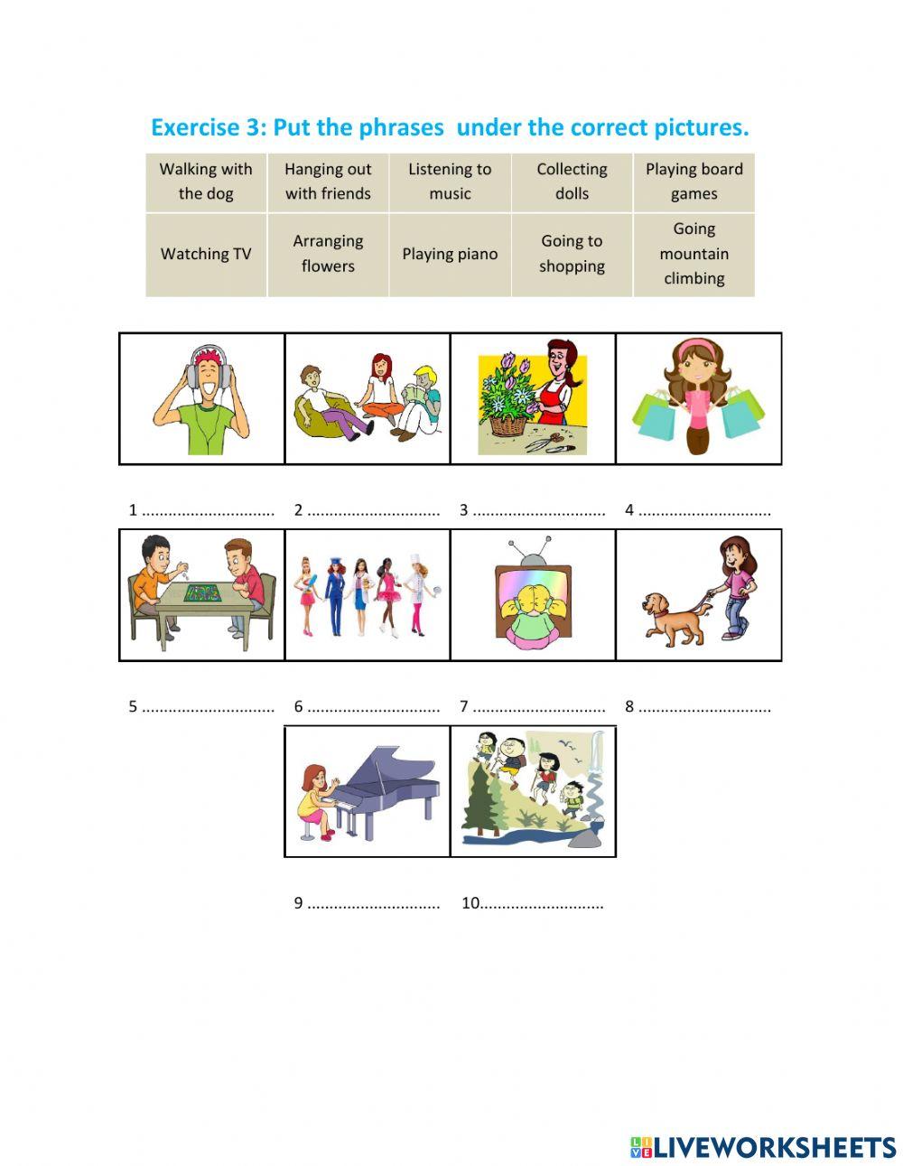 Choose an activity with the right picture worksheet | Live Worksheets