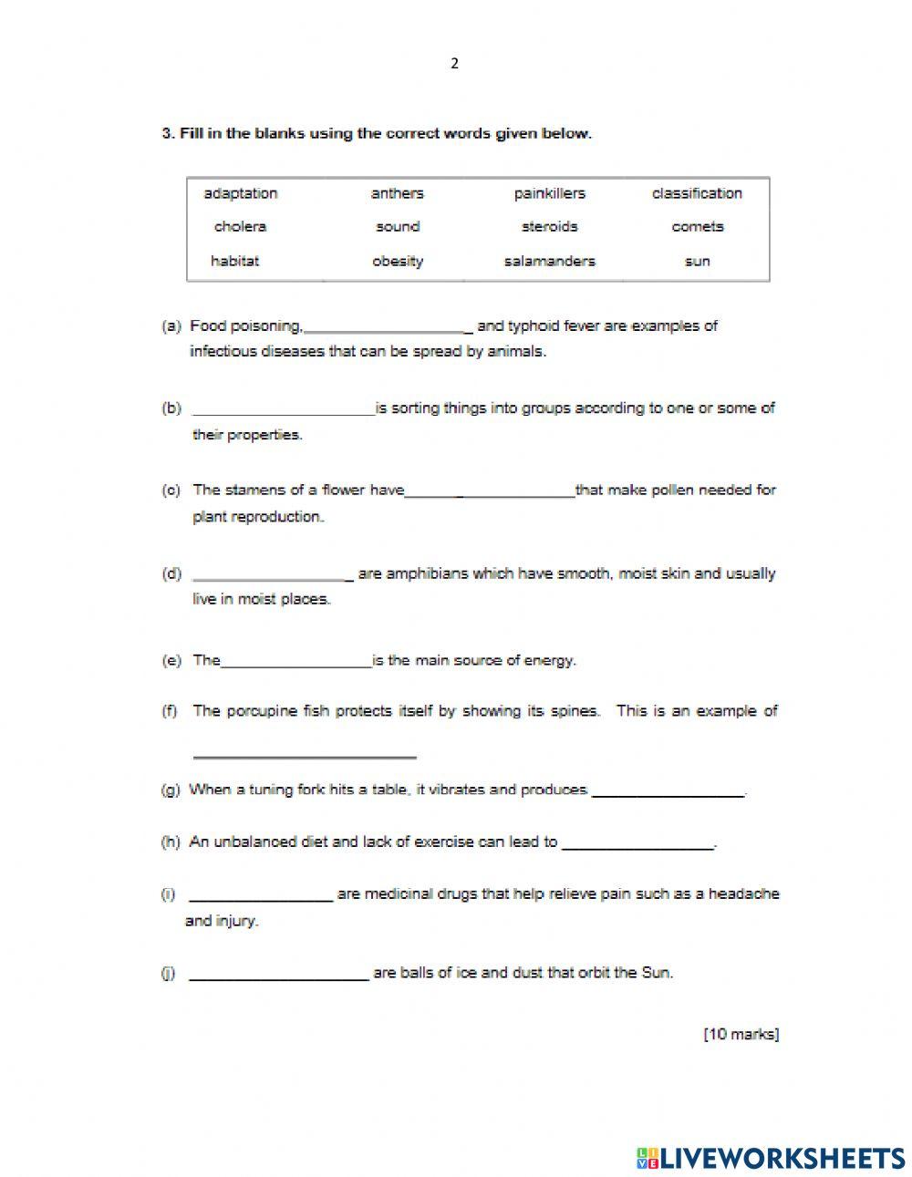 SCIENCE PSR Pap… | Free Interactive Worksheets | 6721054