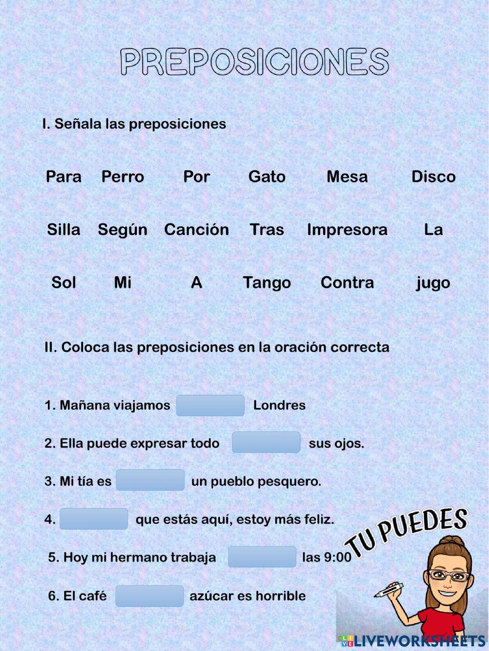 Preposiciones | Free Interactive Worksheets | 1424378