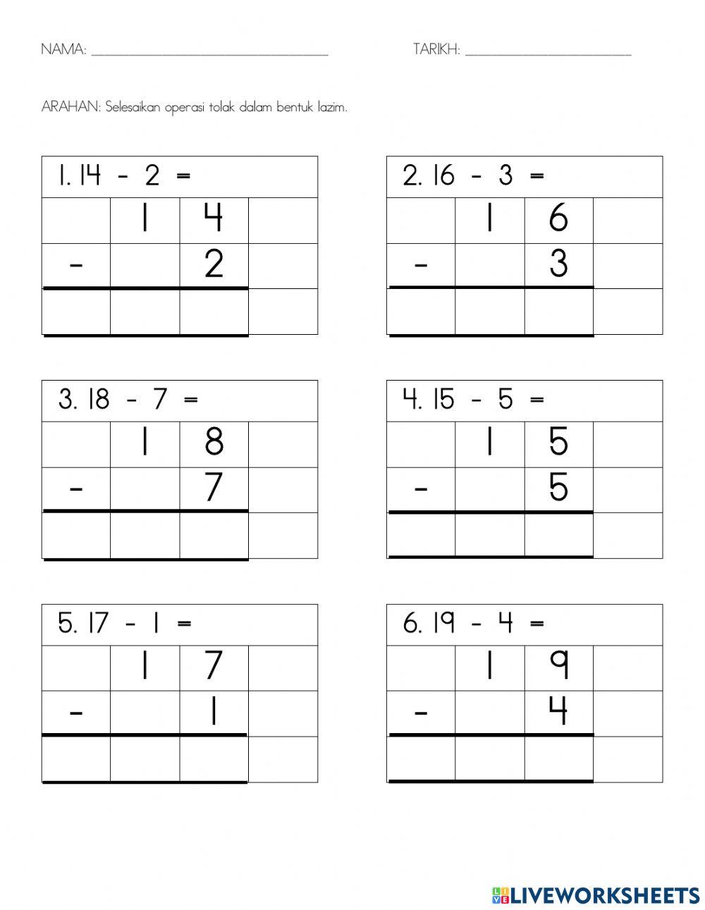 Operasi tolak online exercise for PPKI TAHUN 2 | Live Worksheets