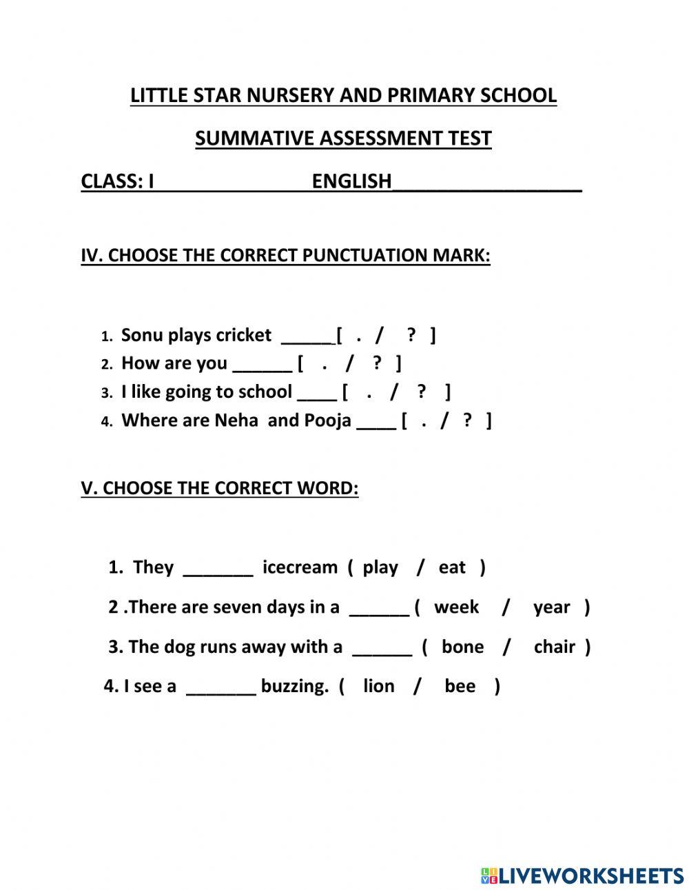 Summative Assessment online exercise | Live Worksheets
