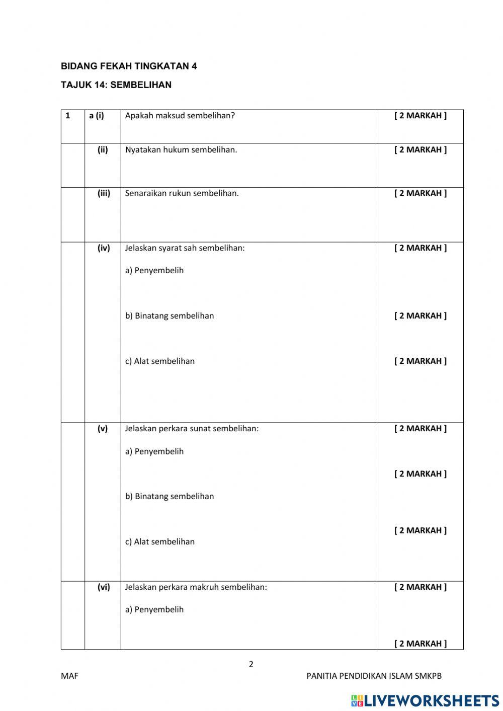 Modul maf fekah set 2 worksheet | Live Worksheets