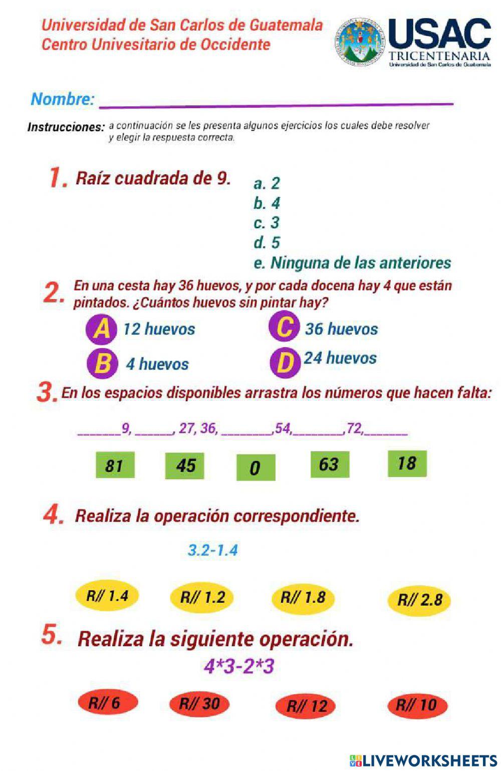 Operaciones básicas online exercise for Básico | Live Worksheets Operaciones básicas online exercise for Básico | Live Worksheets