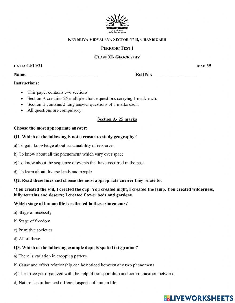 Periodic test 1 | Free Interactive Worksheets | 1424553