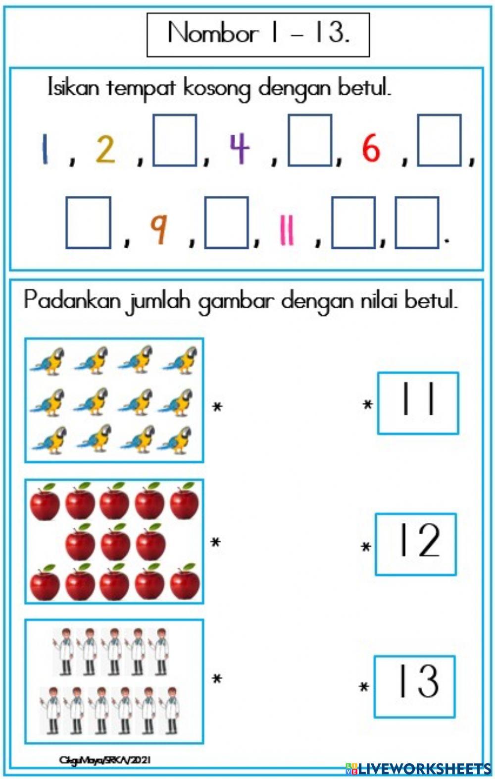 Nilai Nombor 13 worksheet | Live Worksheets