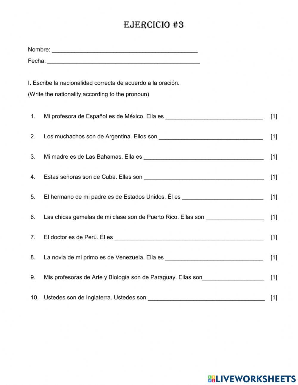 NACIONALIDADES online exercise for | Live Worksheets