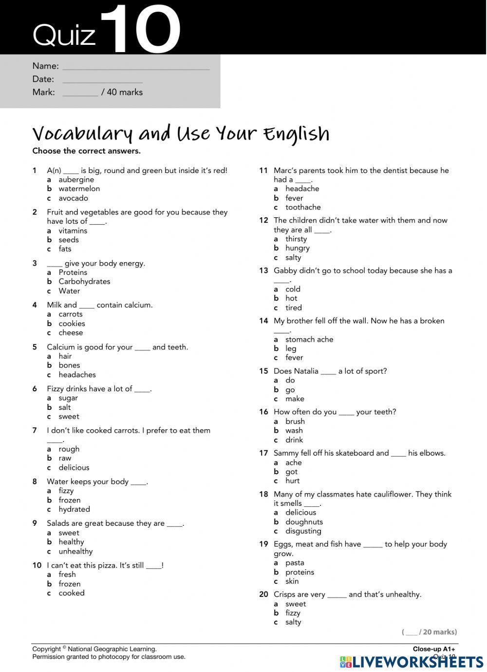 3403218 | A1 Quiz - 10 | elkinespinal | LiveWorksheets