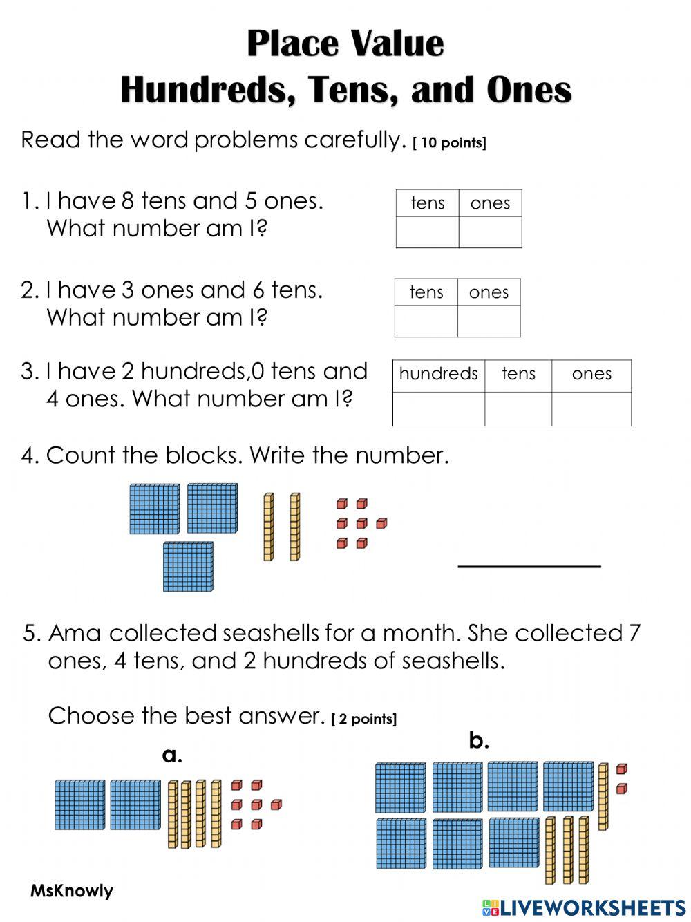 1425362 | Place Value | MsKnowly | LiveWorksheets