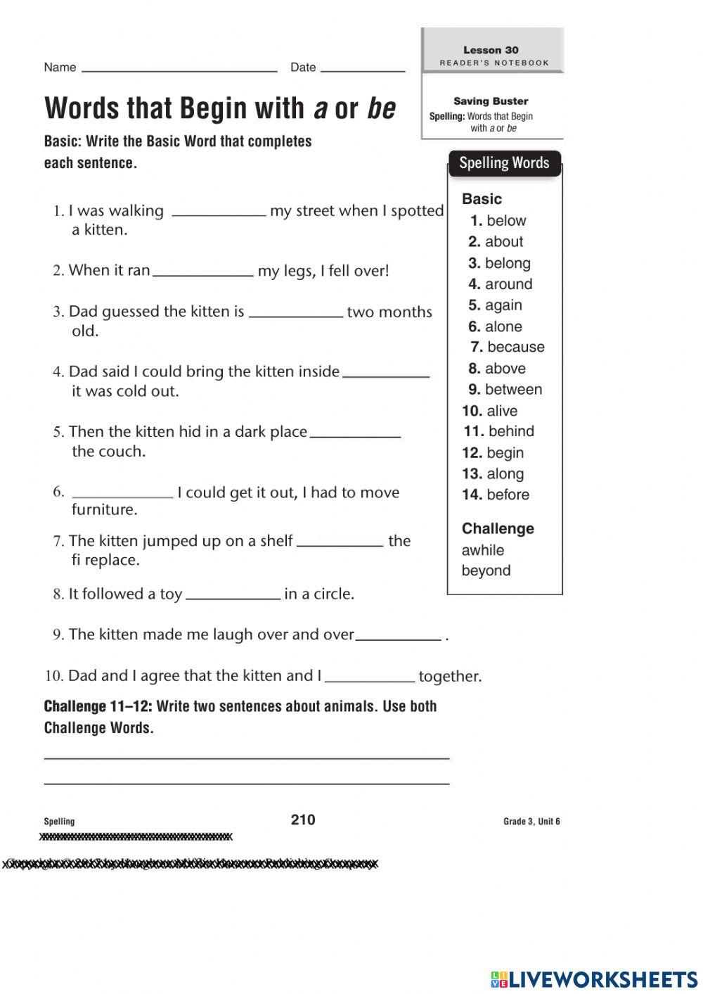 Spelling pg. 210 worksheet | Live Worksheets