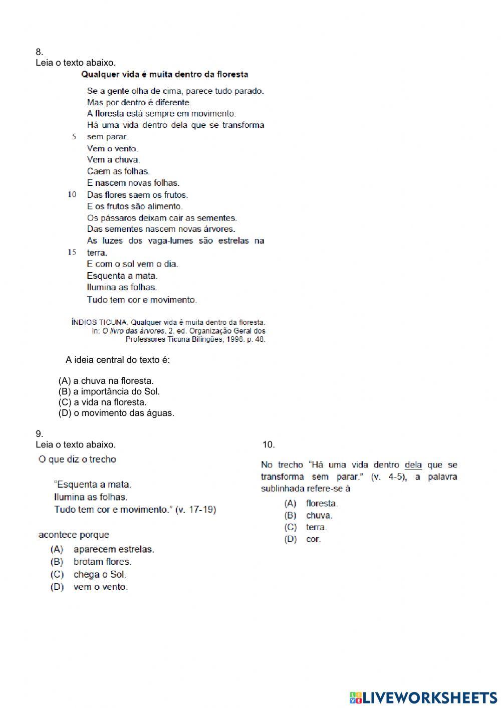 Língua Portuguesa online exercise for 5 | Live Worksheets