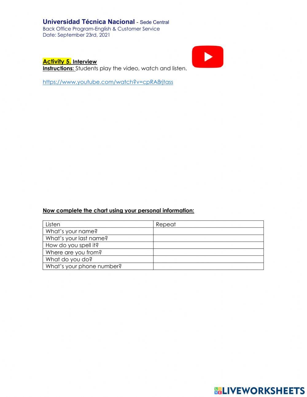 Asynchronous Class activity | Live Worksheets