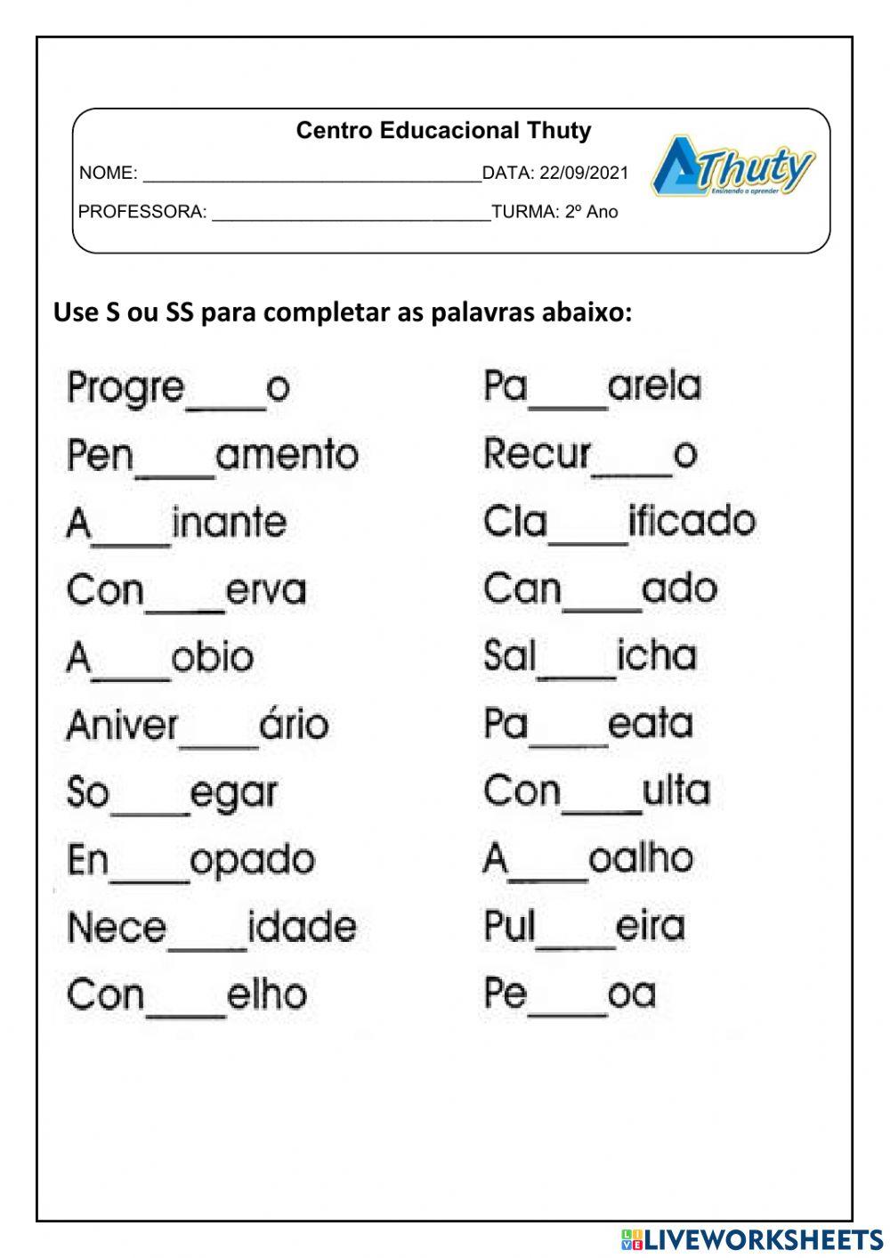 21-09 Português worksheet | Live Worksheets