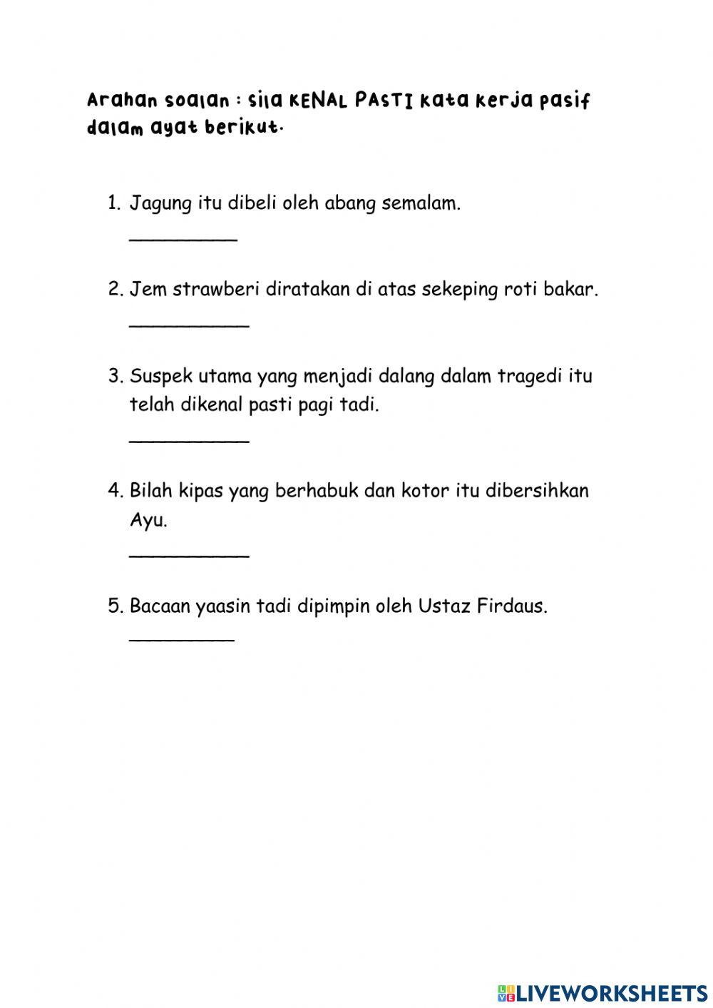 Kata kerja pasif free online activity | Live Worksheets