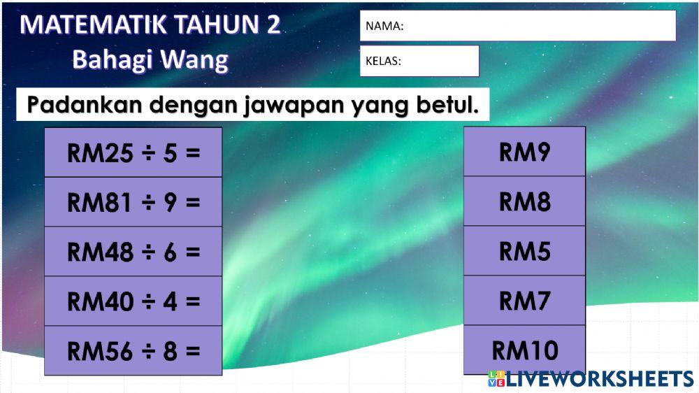 Bahagi wang worksheet for TAHUN 2 | Live Worksheets