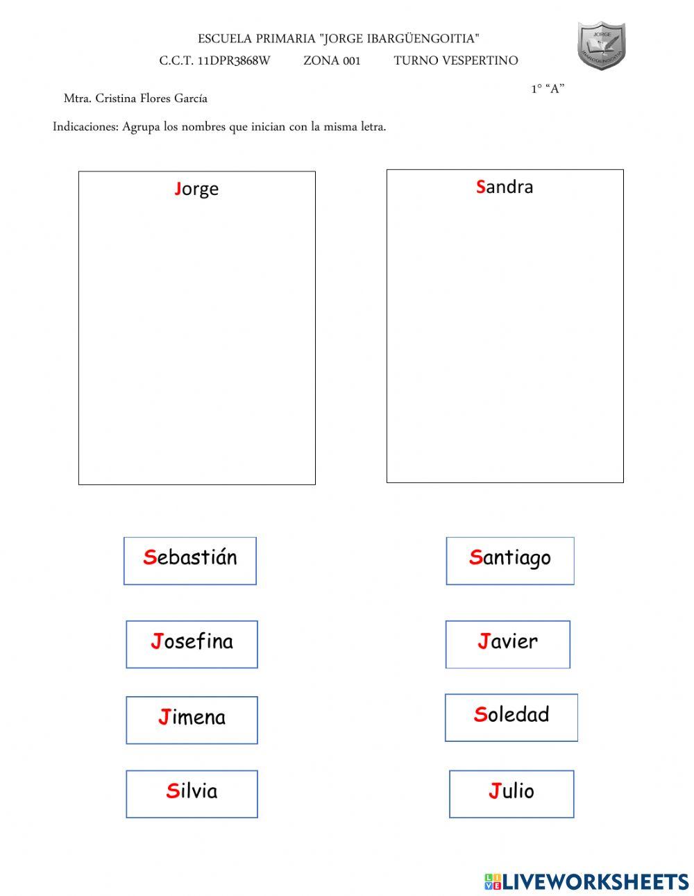 Los nombres online activity | Live Worksheets