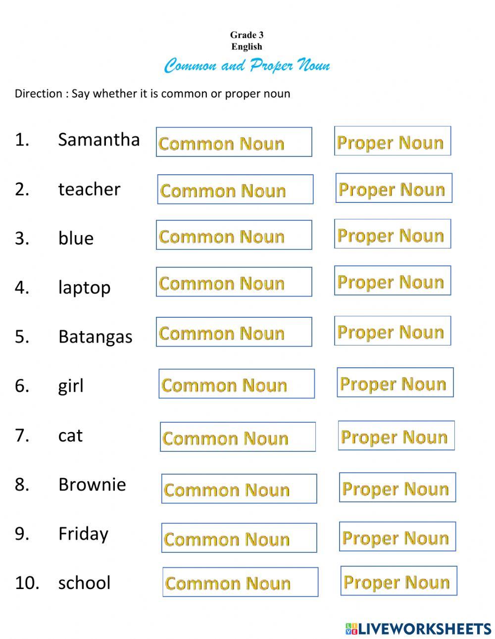 Proper and Comm… | Free Interactive Worksheets | 3404114